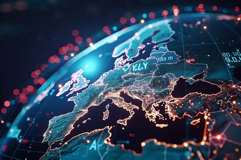 Digital World Globe Centered On Europe Concept Of Global Network And Connectivity Data Transfer