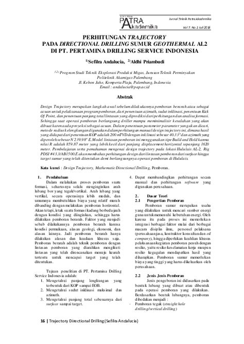 Pdf Perhitungan Trajectory Pada Directional Drilling Sumur Geothermal