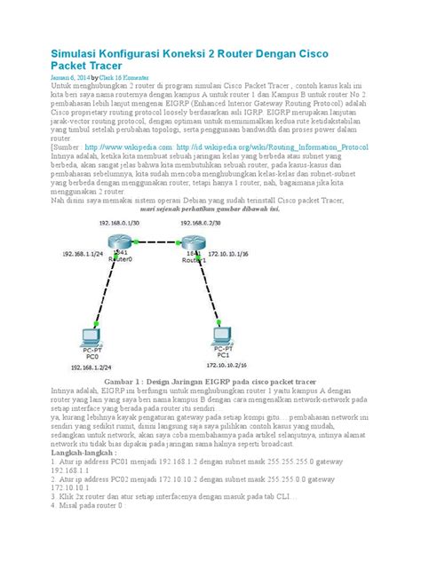 Simulasi Konfigurasi Koneksi 2 Router Dengan Cisco Packet Pdf