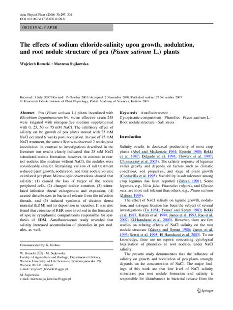 Pdf The Effects Of Sodium Chloride Salinity Upon Growth Nodulation And Root Nodule Structure