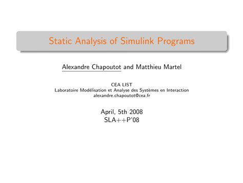 Pdf Static Analysis Of Simulink Programs