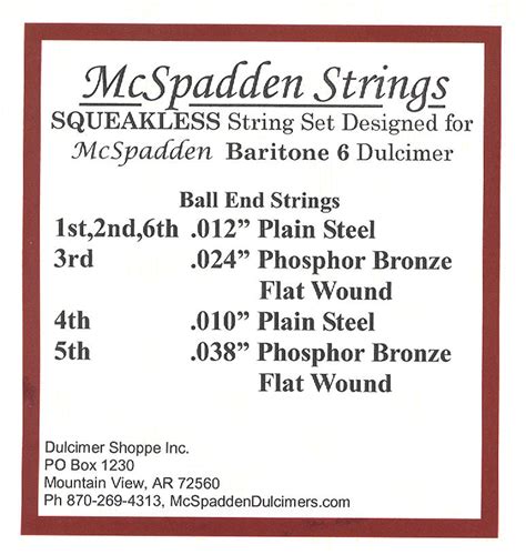 Squeakless String Set For Baritone 6 String Dulcimer The Dulcimer Shoppe