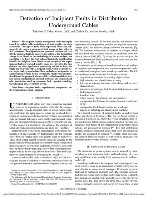 Detection Of Incipient Faults In Distribution Underground Cables Pdf Signal To Noise Ratio