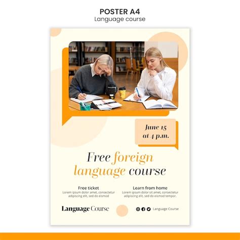 Free Psd Language Classes Vertical Poster Template With Circles Design