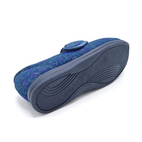 Cosyfeet Holly Ladies Extra Wide Velcro Close Slipper Blue — Wide Shoes
