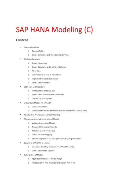 sap hana modeling c content pdf