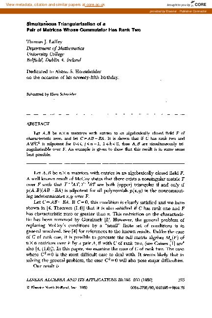 Pdf Simultaneous Triangularization Of A Pair Of Matrices Whose