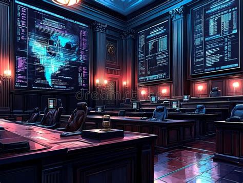 High Tech Command Center Surveillance Room With Multiple Screens