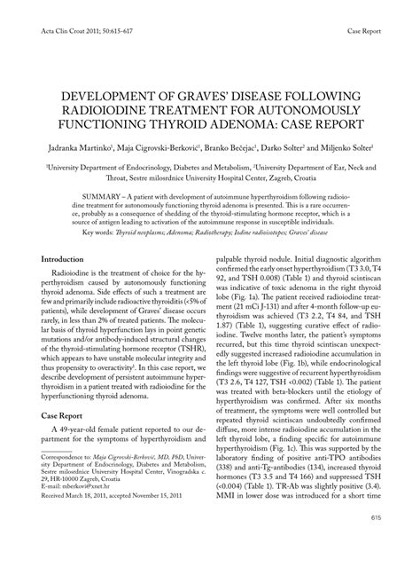 Pdf Development Of Graves Disease Following Radioiodine Treatment For Autonomously