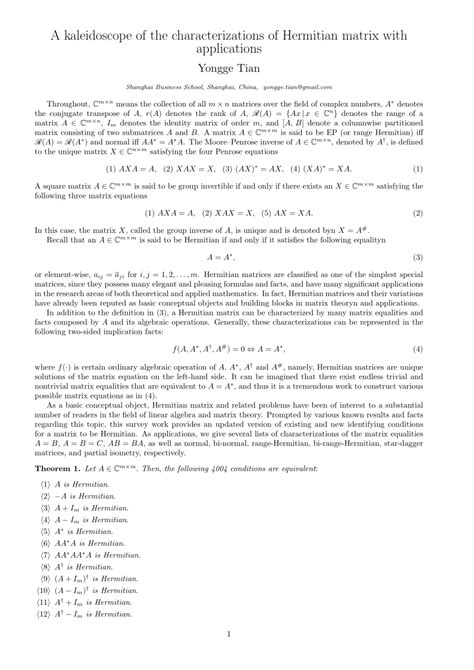 Pdf A Kaleidoscope Of The Characterizations Of Hermitian Matrix With