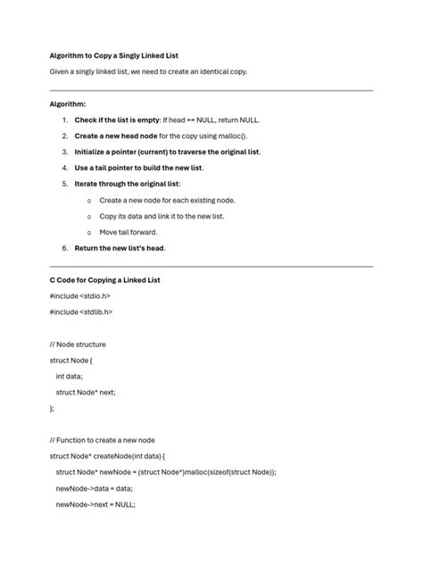 Algorithm To Copy A Singly Linked List Pdf Pointer Computer Programming Computing