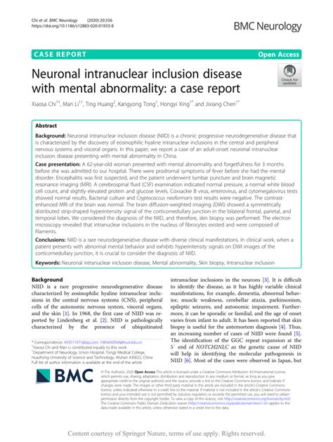 Pdf Neuronal Intranuclear Inclusion Disease With Mental Abnormality A Case Report