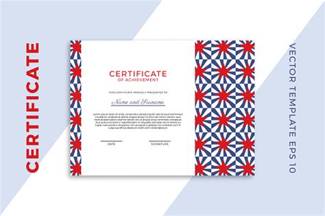 졸업 또는 과정 완료를위한 현대 비즈니스 디플로마 모형 별 기하학적 패턴으로 감사 증서 템플릿의 애국적인 디자인 벡터 배경 Eps 10 감사장에 대한 스톡 벡터 아트 및