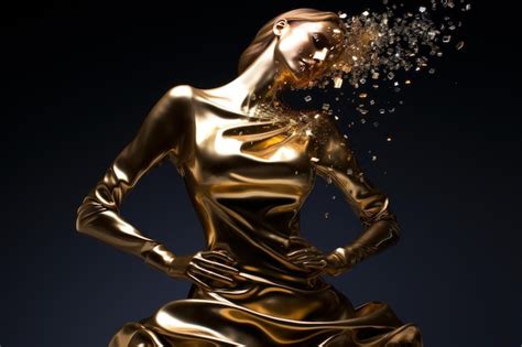 Golden Elegance Abstract Woman Shattering Into Particles Premium Ai Generated Image