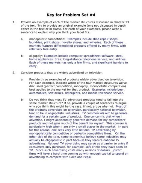 Key For Problem Set 4 Market Econ