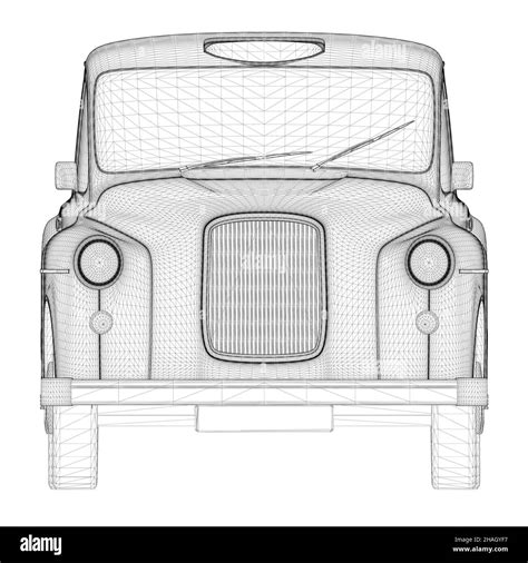 Wireframe Of A Retro Car From Black Lines Isolated On A White Background Front View 3d Vector