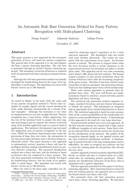 Pdf An Automatic Rule Base Generation Method For Fuzzy Pattern Recognition With Multiphased