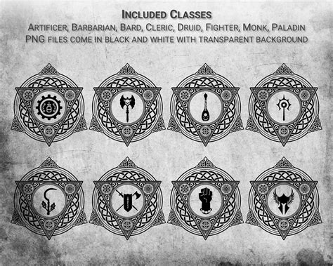 Dnd Class Emblems Svg Png Every Class Icon Incl Artificer Etsy