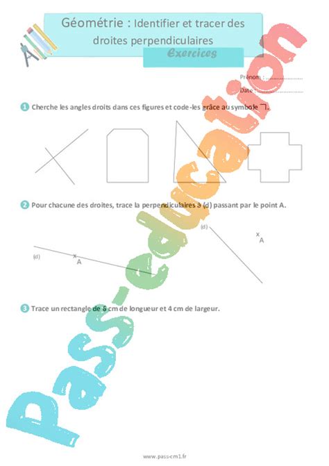 Identifier Et Tracer Des Droites Perpendiculaires Au Cm1 Exercices