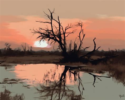 Premium AI Image A Painting Of A Tree With The Sun Setting Behind It