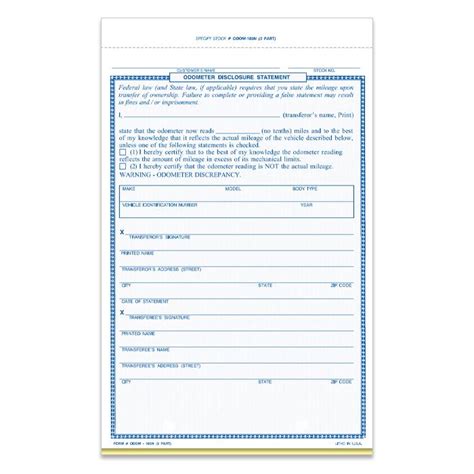 Odometer Disclosure Form Designsnprint