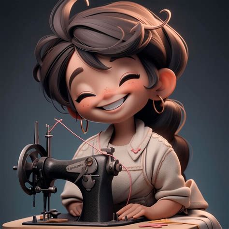 Premium Photo Pixar Style Girl With Sewing Machine