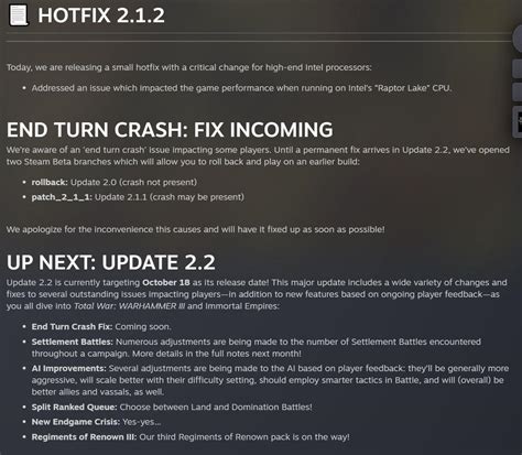 Hotfix Patch Now Live Update 2 2 Coming October 18th R Totalwar