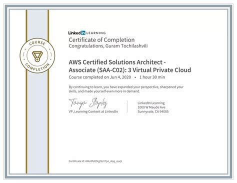 Certificate Of Completion Aws Certified Solutions Architect Associate