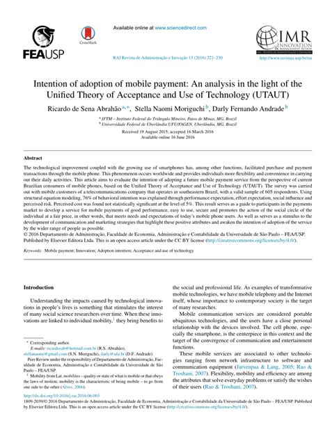 Pdf Intention Of Adoption Of Mobile Payment An Analysis In The Light Of The Unified Theory Of