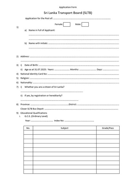 Sltb Job Application Form 2025 Pdf