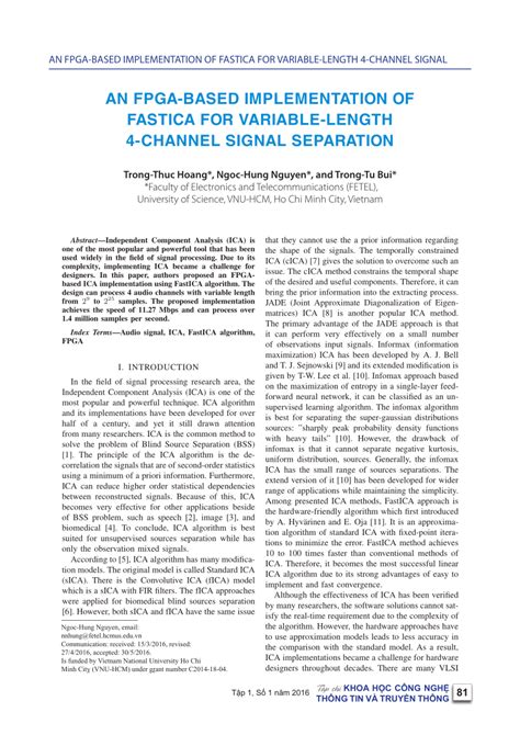 Pdf An Fpga Based Implementation Of Fastica For Variable Length 4
