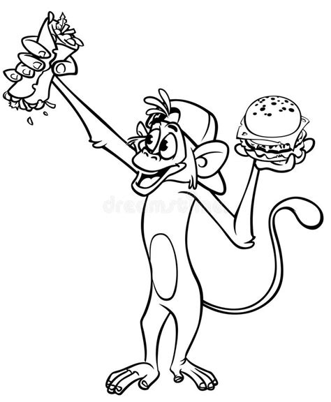 Cartoon Funny Monkey Chimpanzee Outlined Vector Illustration Stock