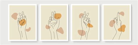 Boho 포스터 및 제스처 스타일 벽 아트 장식 세트 프리미엄 벡터