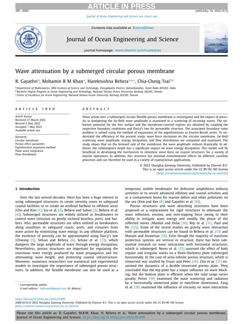 Pdf Wave Attenuation By A Submerged Circular Porous Membrane