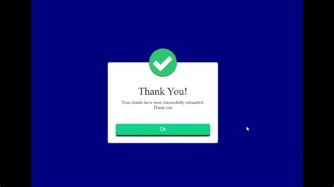 Popup Thank You Your Details Have Been Submitted Successfully In Html Css And Javascript Youtube