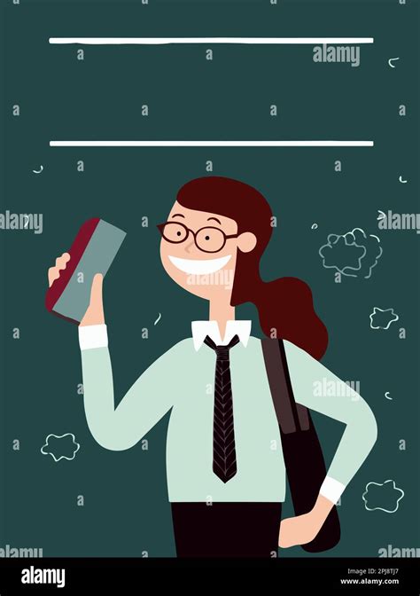 Teachers Day Adult Teacher With Blackboard In Background Minimalist Vector Illustration Stock
