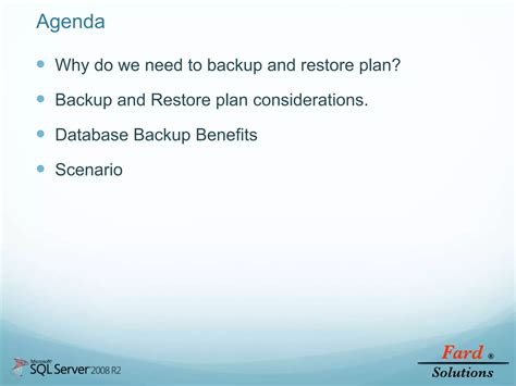 Sql Server Database Backup And Restore Plan Pptx