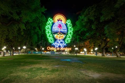 Mendoza Sign At Plaza Independencia At Night Mendoza Argentina