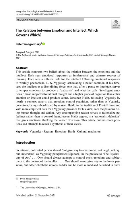 Pdf The Relation Between Emotion And Intellect Which Governs Which
