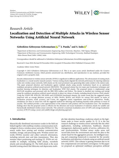 Pdf Localization And Detection Of Multiple Attacks In Wireless Sensor Networks Using