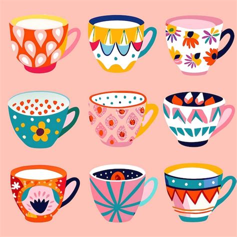 Colorful Teacup Collection With Unique Vibrant Patterns And Designs