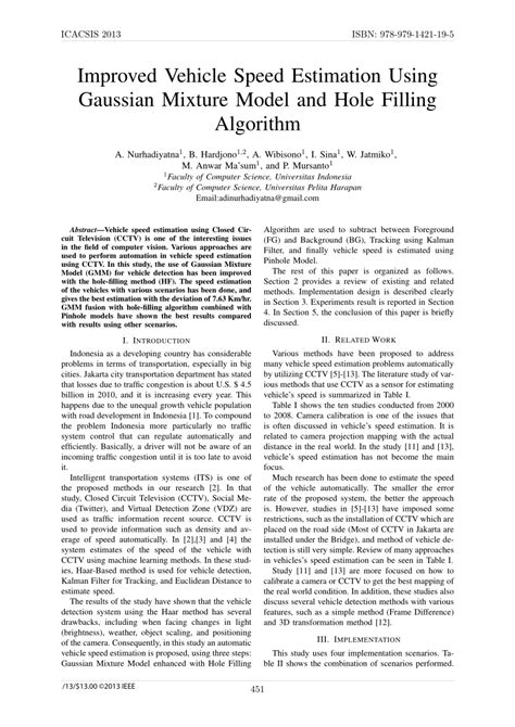Pdf Improved Vehicle Speed Estimation Using Gaussian Mixture Model