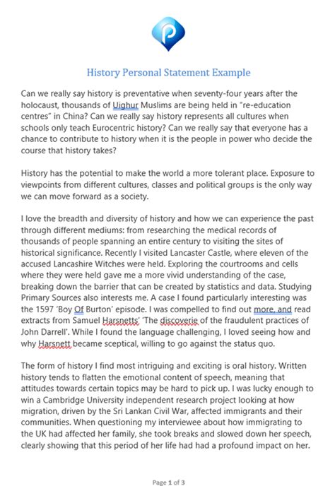 History Personal Statement Example