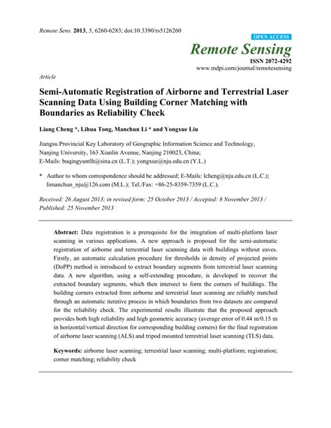 Pdf Semi Automatic Registration Of Airborne And Terrestrial Laser Scanning Data Using Building