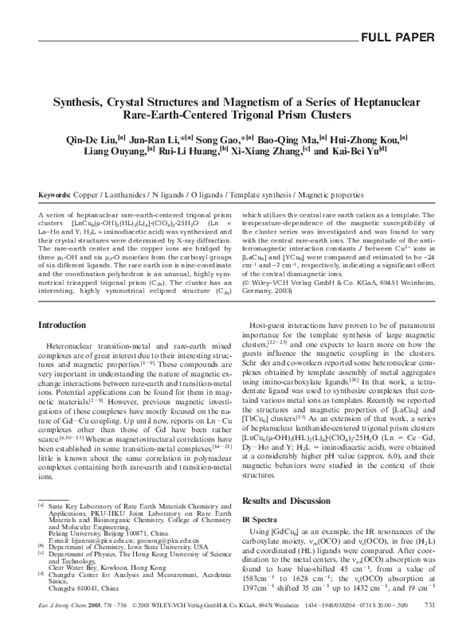Pdf Synthesis Crystal Structures And Magnetism Of A Series Of Heptanuclear Rare Earth