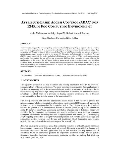 Attribute Based Access Control Abac For Ehr In Fog Computing Environment Pdf