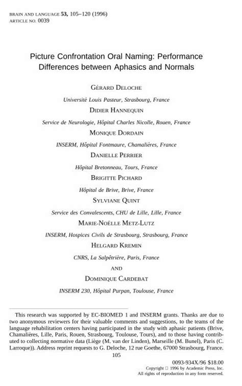 Pdf Picture Confrontation Oral Naming Performance Differences