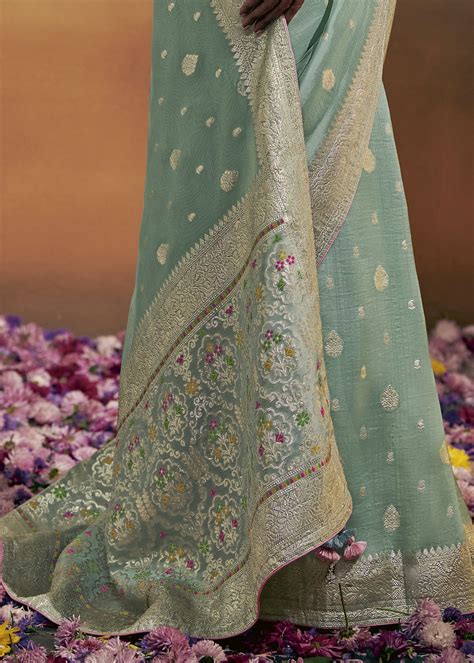 Aqua Blue Woven Dola Silk Banarasi Saree Urban Womania