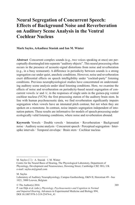 Pdf Neural Segregation Of Concurrent Speech Effects Of Background Noise And Reverberation On