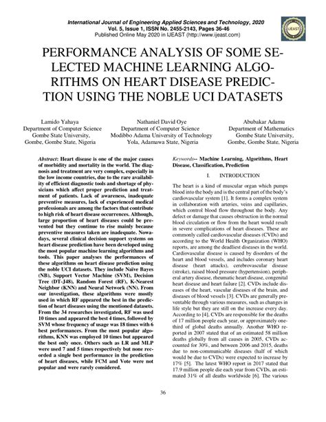 Pdf Performance Analysis Of Some Se Lected Machine Learning Algo Rithms On Heart Disease
